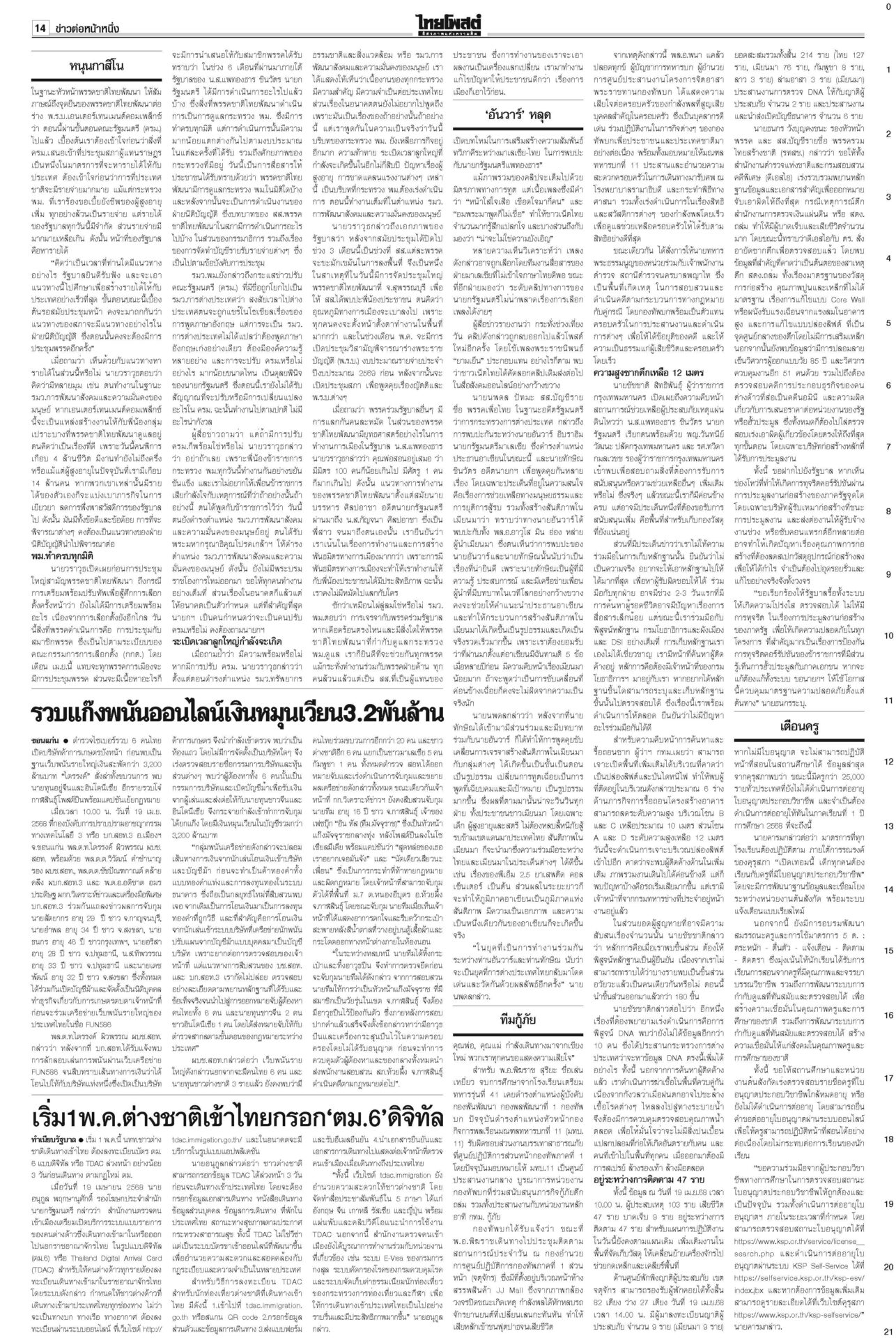 ฉบับวันที่ 20 เมษายน 2568